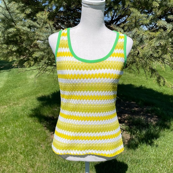 Vintage | Tops | Vintage 7s Striped Yellow Green Tank Top | Poshmark